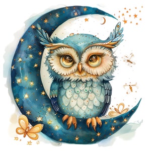 Owl and Moon Celestial Clipart Bundle, 16 High-quality JPG, Craft Art ...