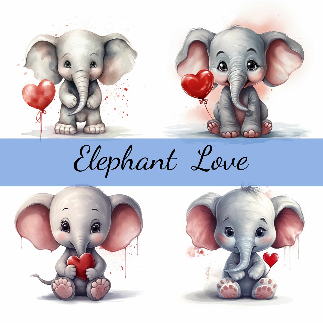 12 Heart Elephant Clipart Bundle, High-quality JPG, Craft Art, Card ...