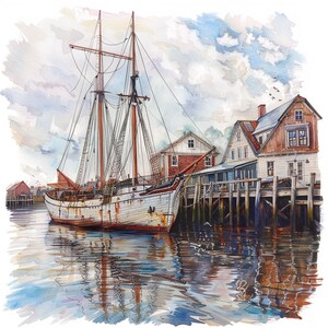 Victorian Harbor Clipart Bundle, 16 High-quality JPG, Craft Art, Card ...