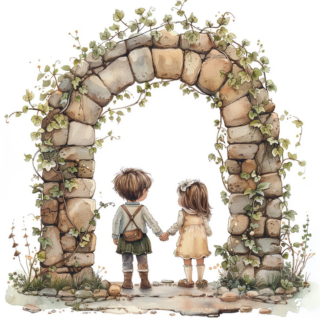 Children Under a Stone Arch Clipart Bundle, 16 High-quality JPG, Craft ...