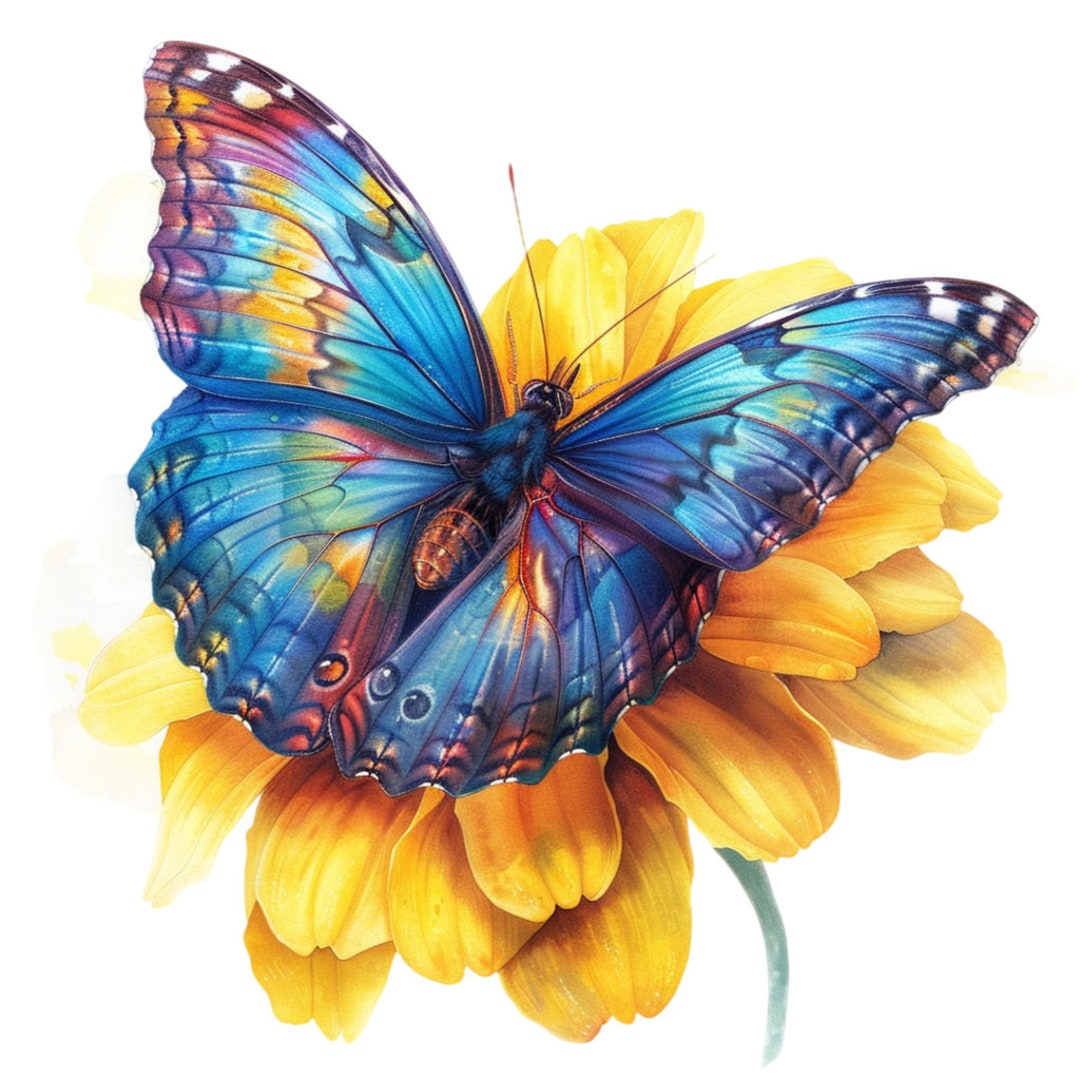 Pretty Butterfly on Flower Clipart Bundle, 16 High-quality JPG, Craft ...
