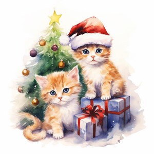 16 Cats With Christmas Tree Clipart Bundle, High-quality JPG, Nursery ...