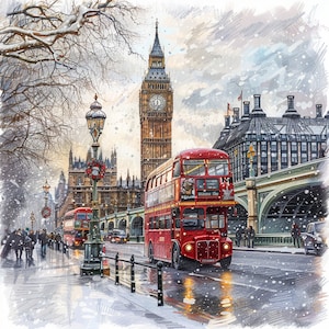 Christmas in London Clipart Bundle, 16 High-quality JPG, Craft Art ...
