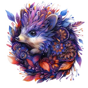 Stylish Floral Hedgehog Clipart Bundle, 16 High-quality JPG, Craft Art ...