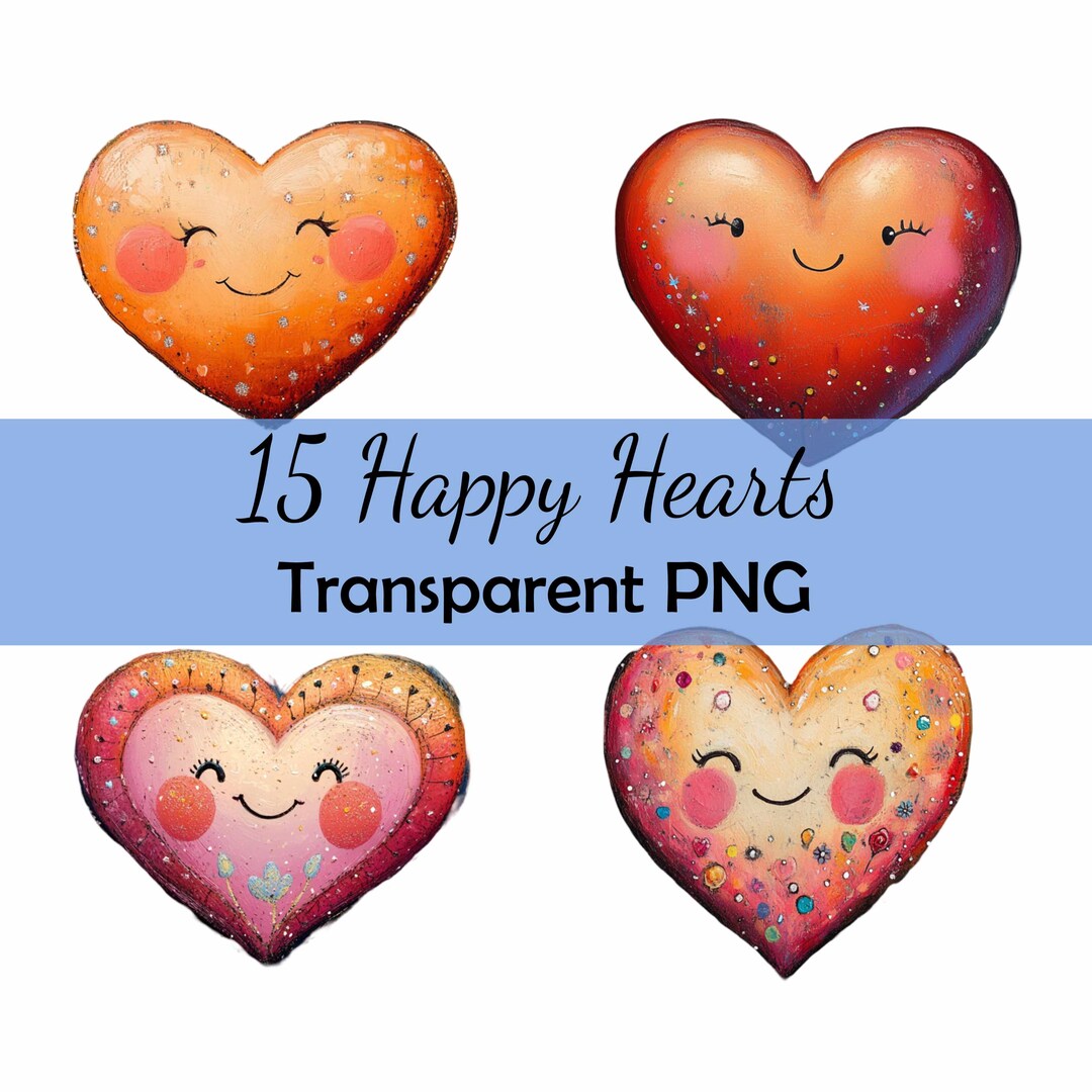 16 Happy Heart Faces Clipart Bundle, Transparent PNG Download, Card ...