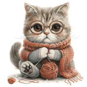 Cute Cat Knitting Yarn Clipart Bundle, 16 High-quality JPG, Craft Art ...