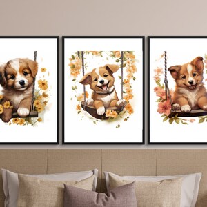 Puppy Dog on Swing With Spring Flowers Clipart Bundle, High-quality JPG ...