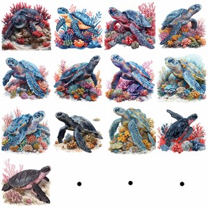 Leatherback Sea Turtle in Coral Clipart Bundle, 12 High-quality JPG ...