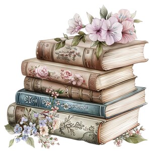 16 Stack of Floral Victorian Books Clipart Bundle, 16 High-quality JPG ...