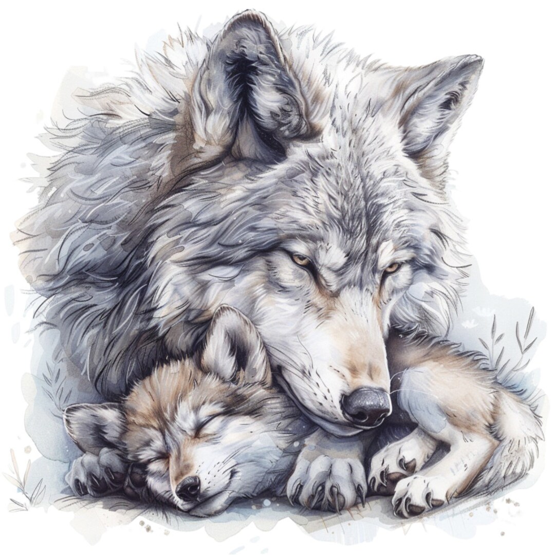 16 Wolf With Pups Clipart Bundle, 16 High-quality JPG, Craft Art, Card ...