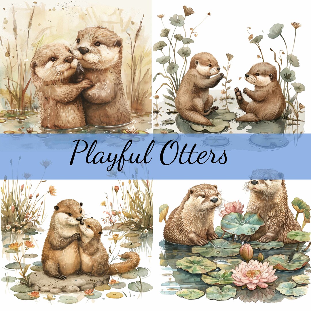 16 Playful Loving Otters Clipart Bundle, 16 High-quality JPG, Craft Art ...