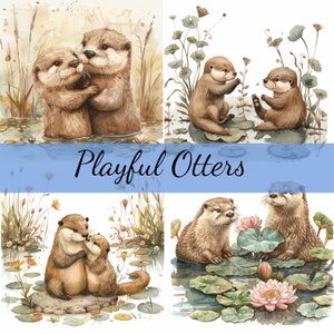 Playful Loving Otters Clipart Bundle, 16 High-quality JPG, Craft Art ...