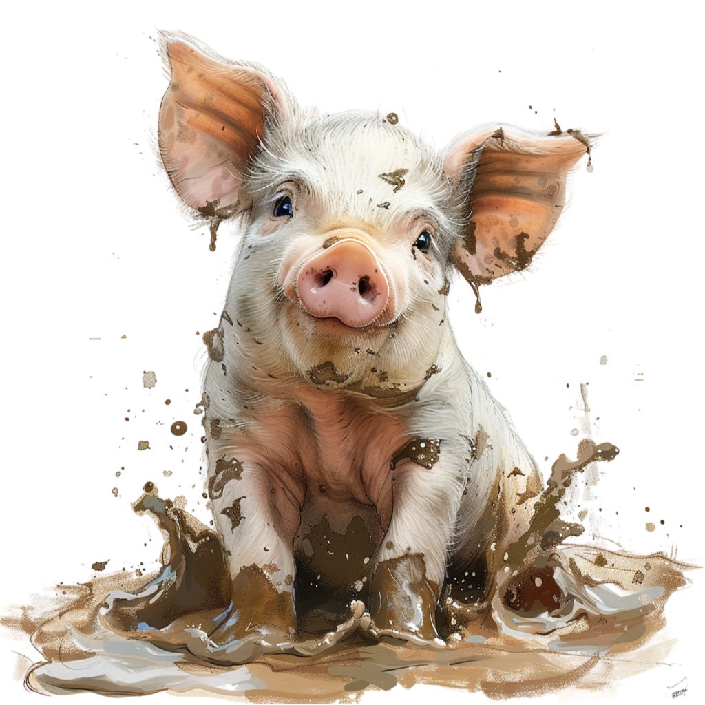 16 Pig in Mud Puddle Clipart Bundle, 16 High-quality JPG, Craft Art ...
