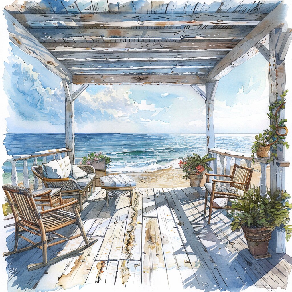 16 Porch Veranda Ocean View Clipart Bundle, 16 High-quality JPG, Craft ...