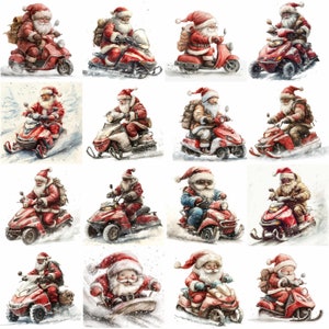 Santa on Snowmobile Clipart Bundle, 16 High-quality JPG, Craft Art ...