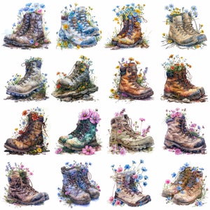 Hiking Boots and Flowers Clipart Bundle, 16 High-quality JPG, Craft Art ...