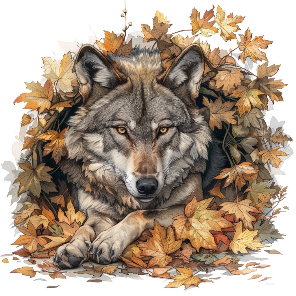 Wolf in Leaves Clipart Bundle, 15 High-quality JPG, Craft Art, Card ...