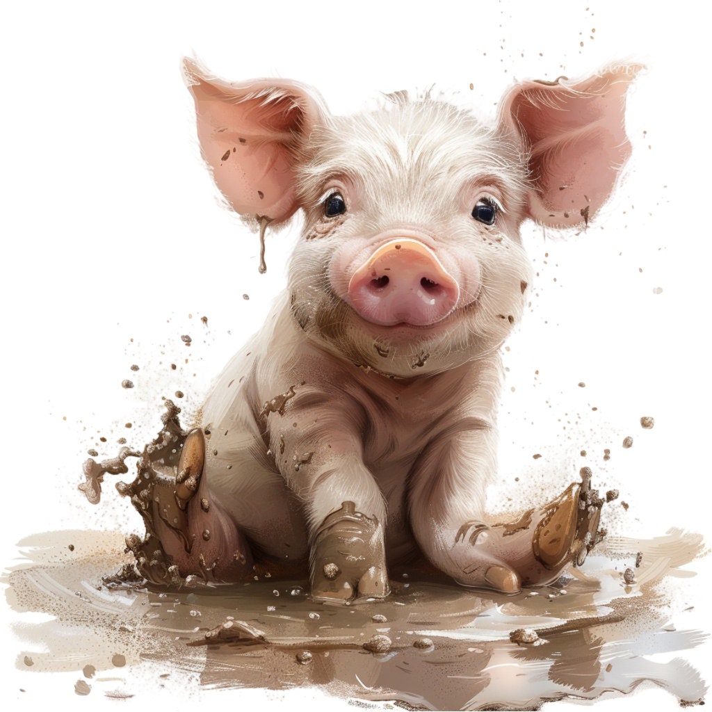 16 Pig in Mud Puddle Clipart Bundle, 16 High-quality JPG, Craft Art ...