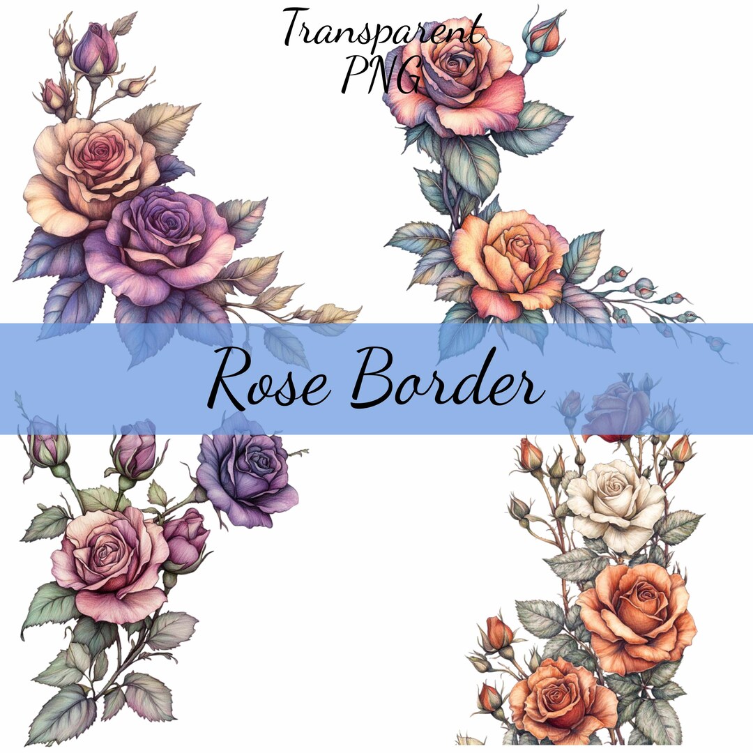 Boho Rose Flower Border Frame Corner Clipart Bundle 16 Transparent PNG ...