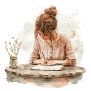 Woman Writing on Paper Clipart Bundle,15 High-quality JPG, Craft Art ...