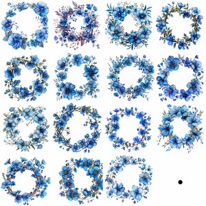 Wreath With Blue Flowers Clipart Bundle, 15 High-quality JPG, Craft Art ...