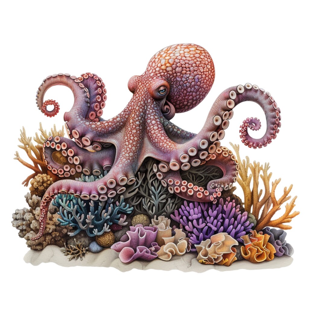Octopus on Ocean Coral Clipart Bundle, 16 High-quality JPG, Craft Art ...