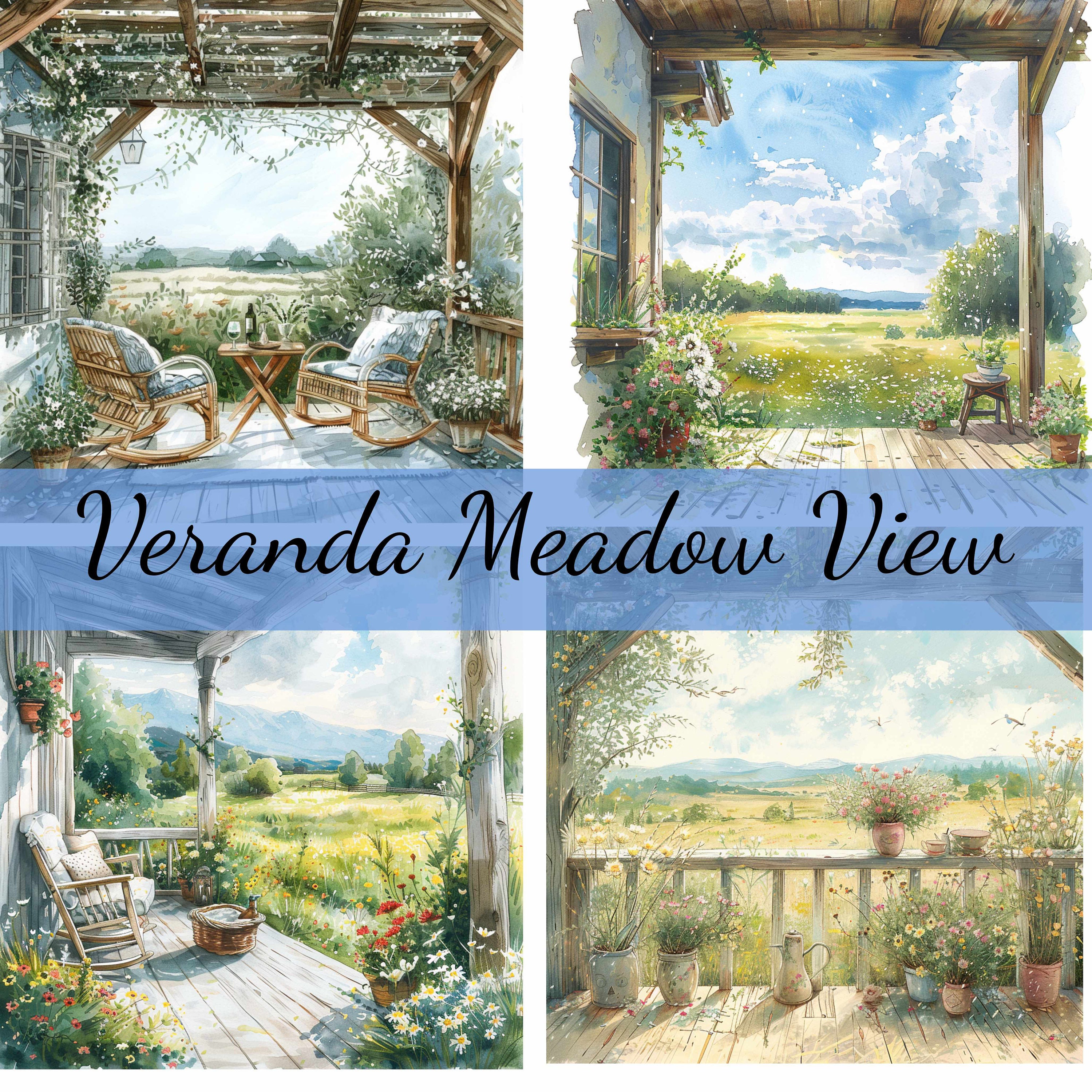 15 Porch Veranda Meadow View Clipart Bundle, 15 High-quality JPG, Craft ...