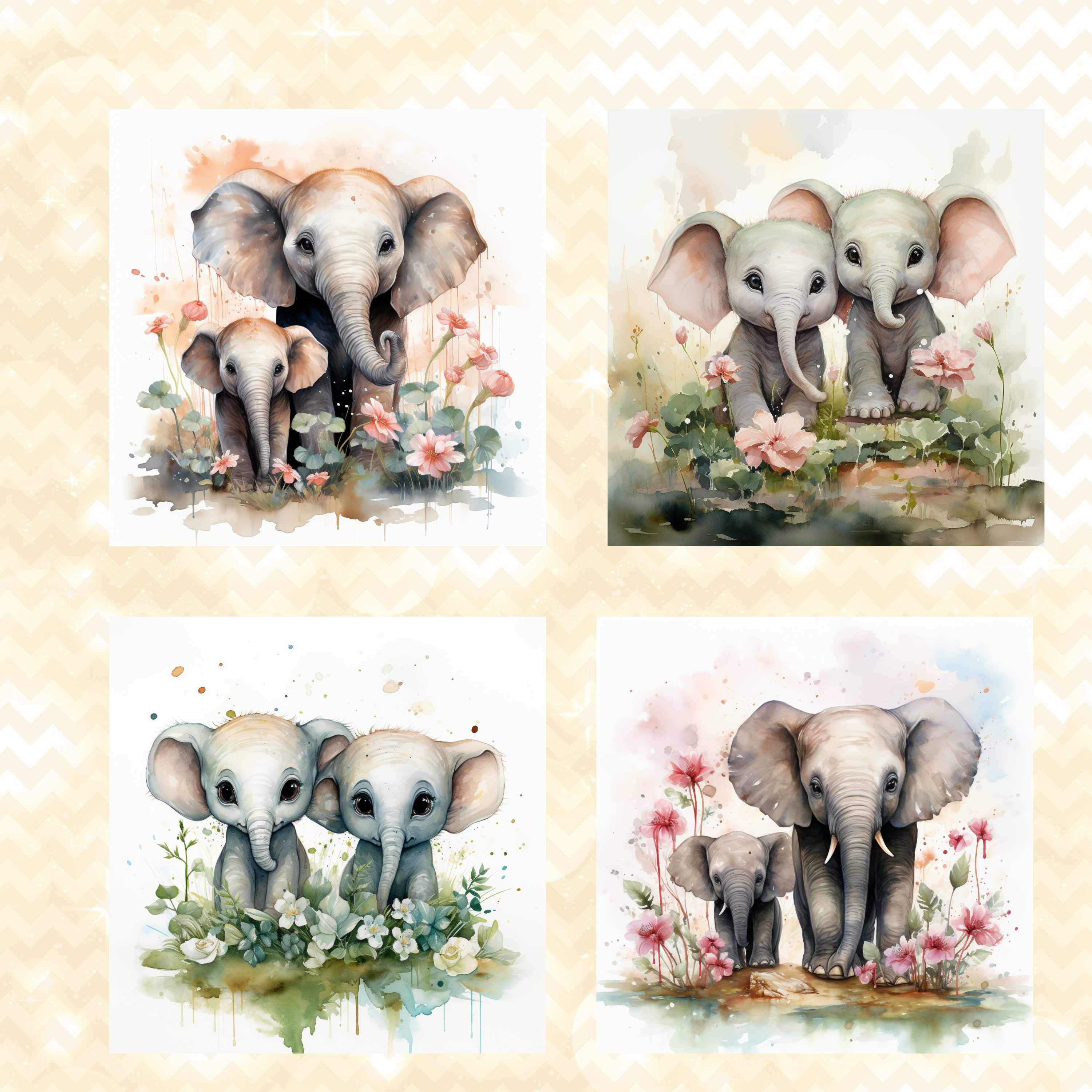 15 Elephant Friends With Flowers Clipart Bundle 15 - Etsy