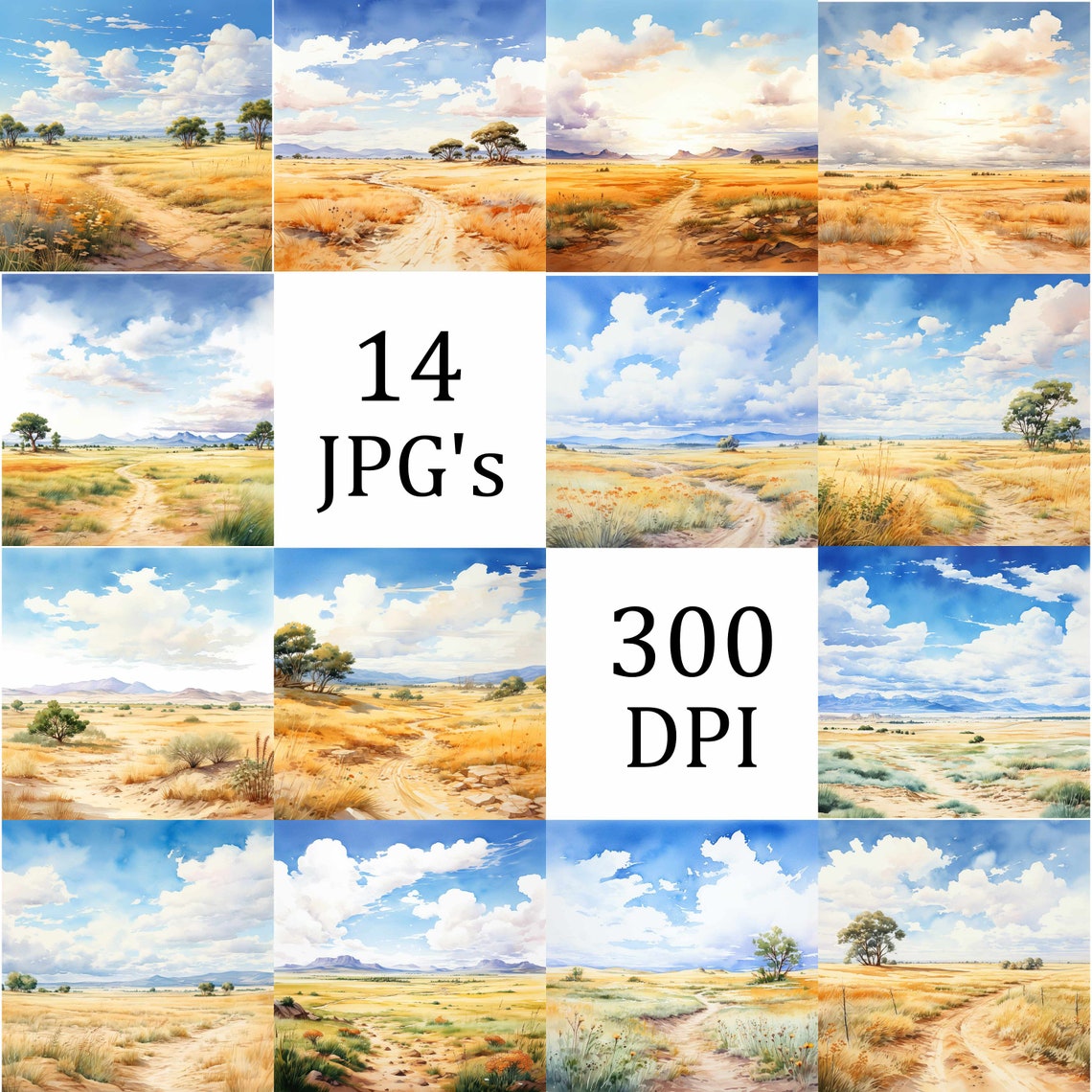 14 Desert Prairie Landscape Clipart Bundle, High-quality JPG, Landscape ...