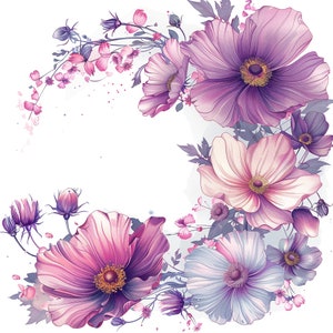 Flowers in a Square Frame Clipart Bundle, 16 High-quality JPG, Craft ...