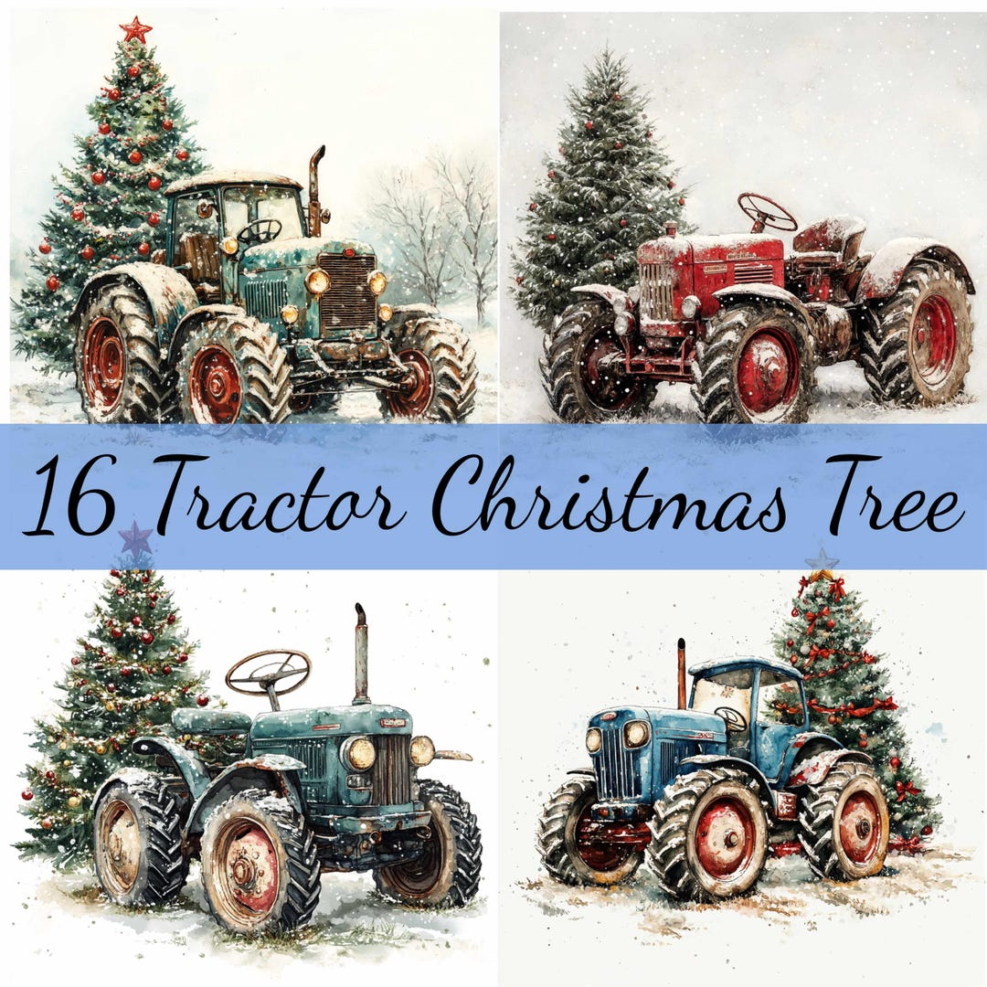 16 Tractor W Christmas Tree Clipart Bundle, 16 High-quality JPG, Craft ...