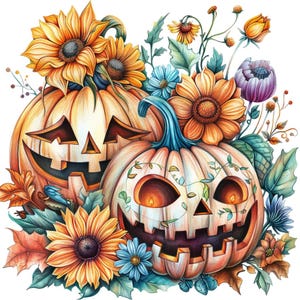 Jack O Lantern Pumpkin Folk Art Clipart Bundle, 16 High-quality JPG ...