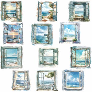12 Window Ocean View Clipart Bundle, 12 High-quality JPG, Craft Art ...
