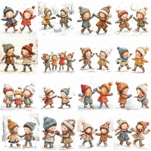 16 Kids Playing in Snow Clipart Bundle, High-quality JPG, Craft Art ...