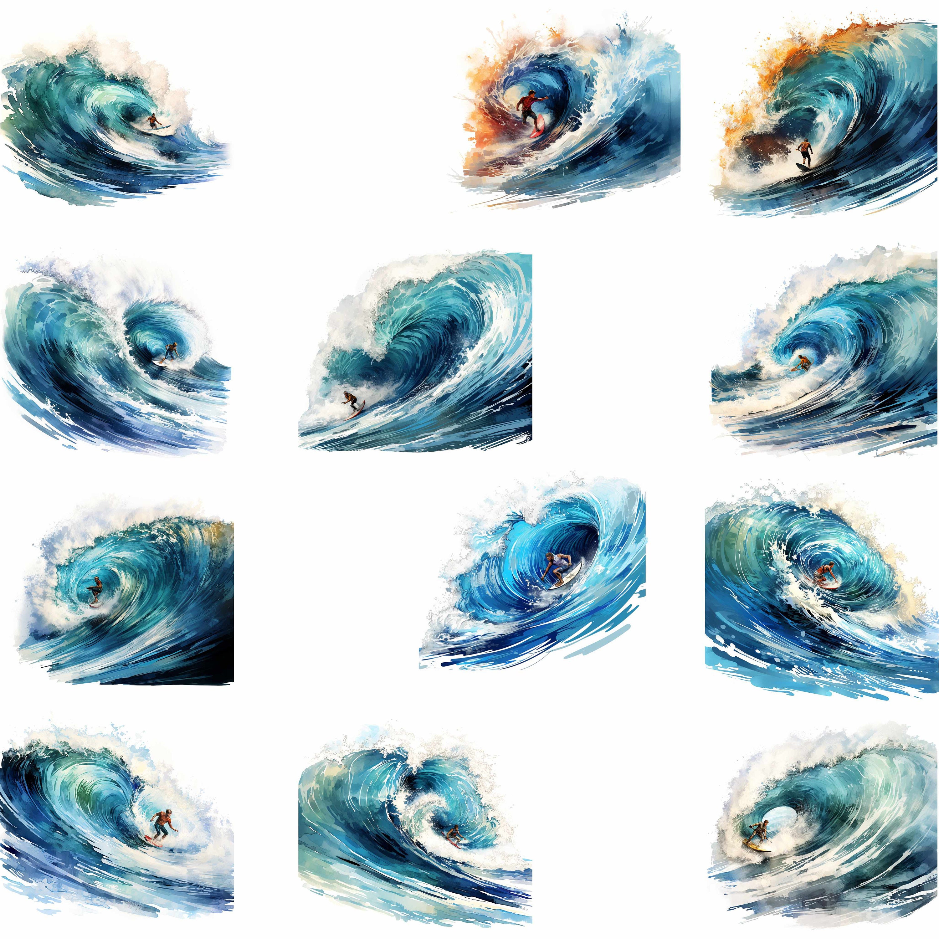 Surfing the Big Wave Clipart Bundle, High-quality JPG, Craft Art, Card ...
