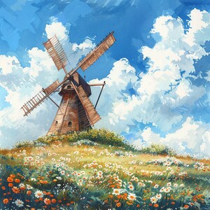 16 Windmill and Flowers Field Clipart Bundle, 16 High-quality JPG ...