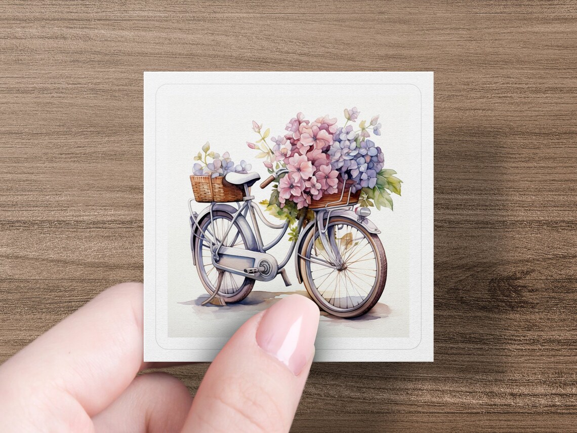 Flowers on Bicycle Clipart Bundle, High-quality JPG, Craft Art, Card ...