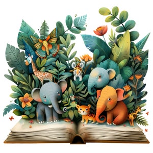 16 Open Book With Wild Animals Coming Out Clipart Bundle, High-quality ...