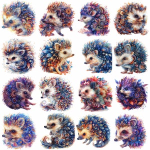 Stylish Floral Hedgehog Clipart Bundle, 16 High-quality JPG, Craft Art ...