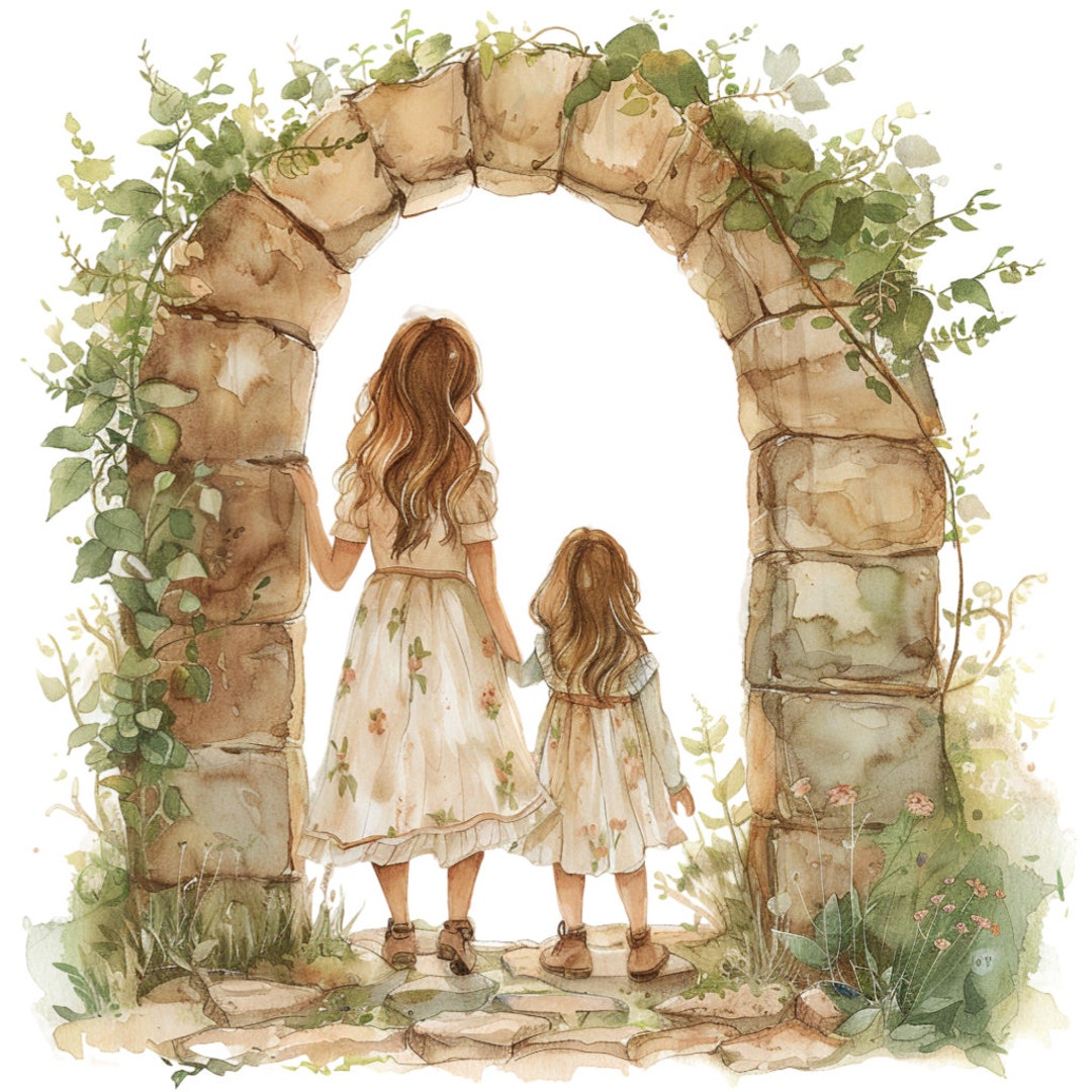 Girls Females Under Stone Arch View Clipart Bundle, 16 High-quality JPG ...