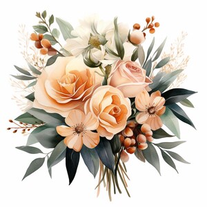 12 Peach Flower Wedding Bouquet Clipart Bundle, High-quality JPG, Craft ...