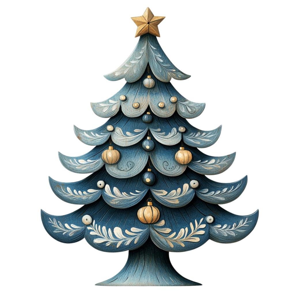 Folk Art Blue Christmas Tree 16 Clipart Bundle, Transparent PNG ...
