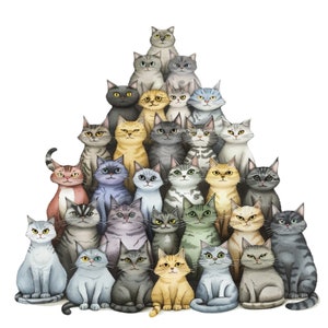 Cat Pyramid Clipart Bundle, 16 High-quality JPG, Craft Art, Card Making ...