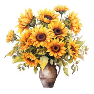 16 Sunflower in Vase Flower Watercolor Clipart Bundle, Transparent PNG ...
