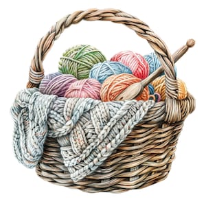Knitting Basket With Yarn Clipart Bundle, 15 High-quality JPG, Craft ...