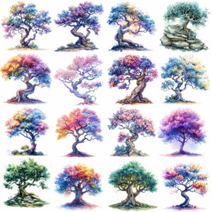 16 Mystical Colorful Tree Clipart Bundle, 16 High-quality JPG, Craft ...