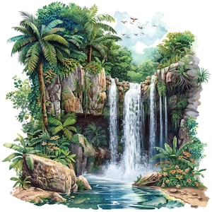 Jungle Waterfall Clipart Bundle, 16 High-quality JPG, Craft Art, Card ...