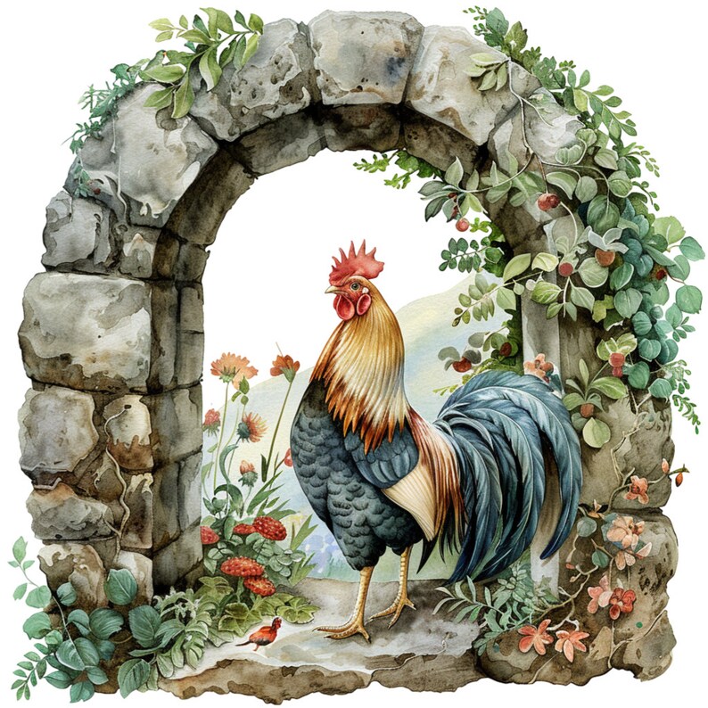 16 Chicken Rooster Under Stone Arch Clipart Bundle, High-quality JPG ...