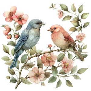 Birds in Flower Trees Clipart Bundle, 15 High-quality JPG, Craft Art ...