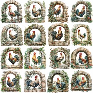 16 Chicken Rooster Under Stone Arch Clipart Bundle, High-quality JPG ...